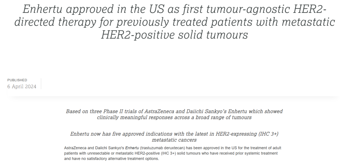 治疗HER2阳性实体瘤！Enhertu再获FDA批准医药新闻-ByDrug-一站式医药资源共享中心-医药魔方