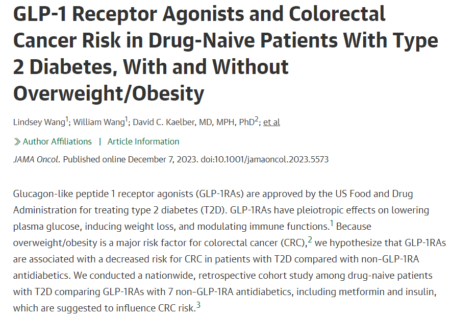 JAMA Oncol：GLP-1类药物或能降低结直肠癌风险医药新闻-ByDrug-一站式医药资源共享中心-医药魔方