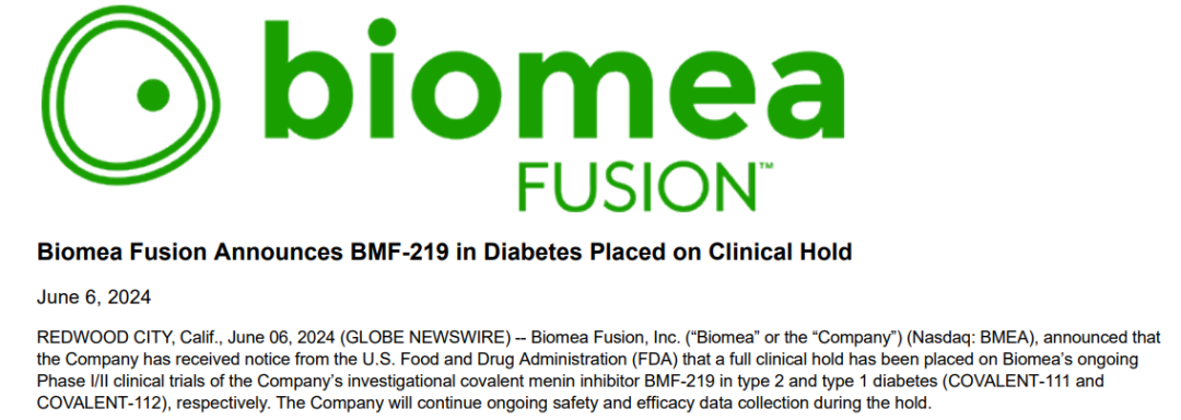 小分子糖尿病新药临床试验遭FDA暂停，Biomea股价大跌57%医药新闻-ByDrug-一站式医药资源共享中心-医药魔方