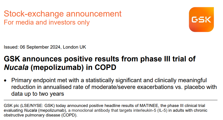 慢阻肺病再现突破！GSK美泊利珠单抗III期研究成功医药新闻-ByDrug-一站式医药资源共享中心-医药魔方
