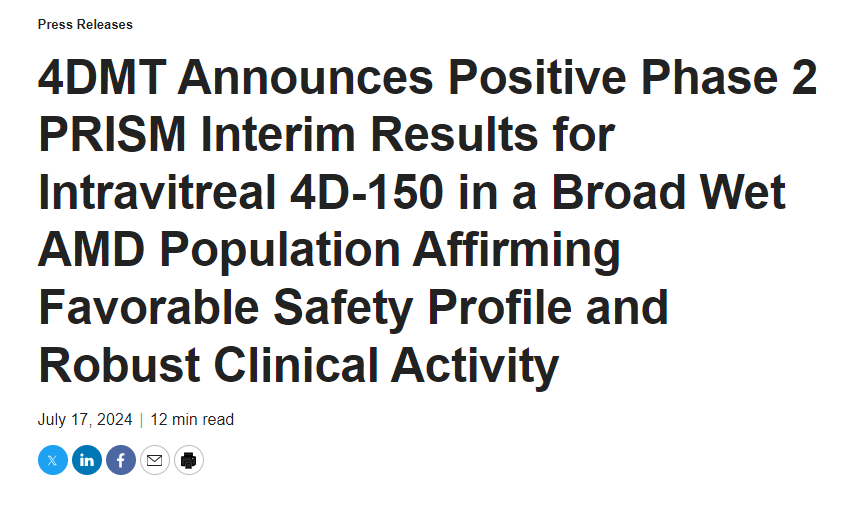 4DMT：眼科基因疗法积极数据公布，即将启动III期临床医药新闻-ByDrug-一站式医药资源共享中心-医药魔方