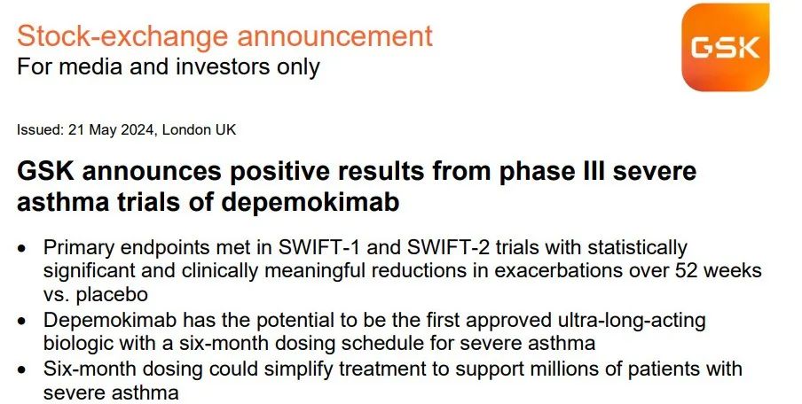 半年注射1次！GSK超长效IL-5抗体两项III期研究达主要终点医药新闻-ByDrug-一站式医药资源共享中心-医药魔方