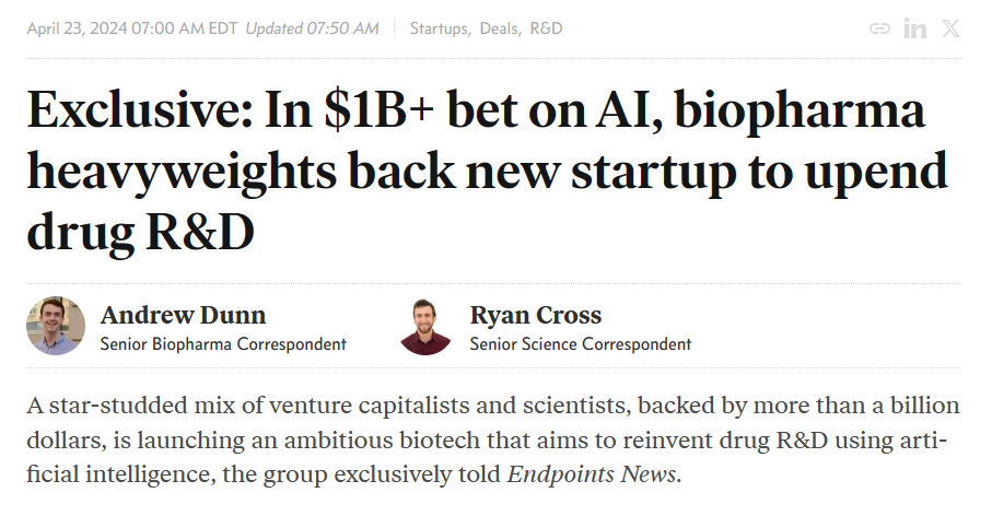 新锐！超10亿美元首轮融资，ARCH孵化豪华AI新药公司医药新闻-ByDrug-一站式医药资源共享中心-医药魔方