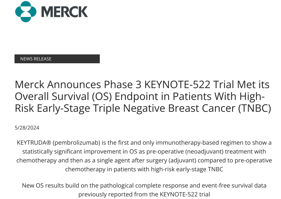 Keytruda早期三阴性乳腺癌新辅助/辅助治疗III期研究达到OS主要终点医药新闻-ByDrug-一站式医药资源共享中心-医药魔方