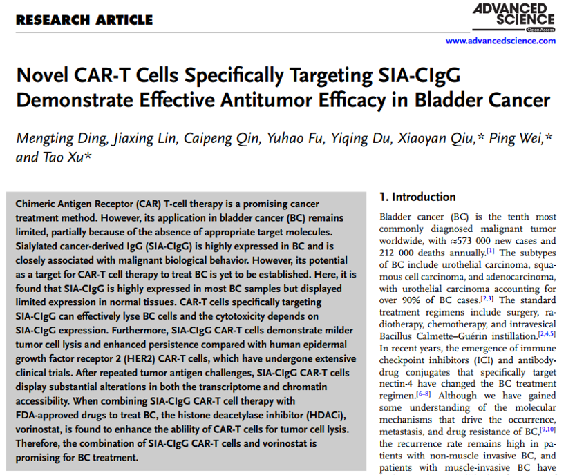 人民”前沿】膀胱癌的CAR-T细胞免疫疗法：徐涛主任团队研究成果在权威杂志发表医药新闻-ByDrug-一站式医药资源共享中心-医药魔方