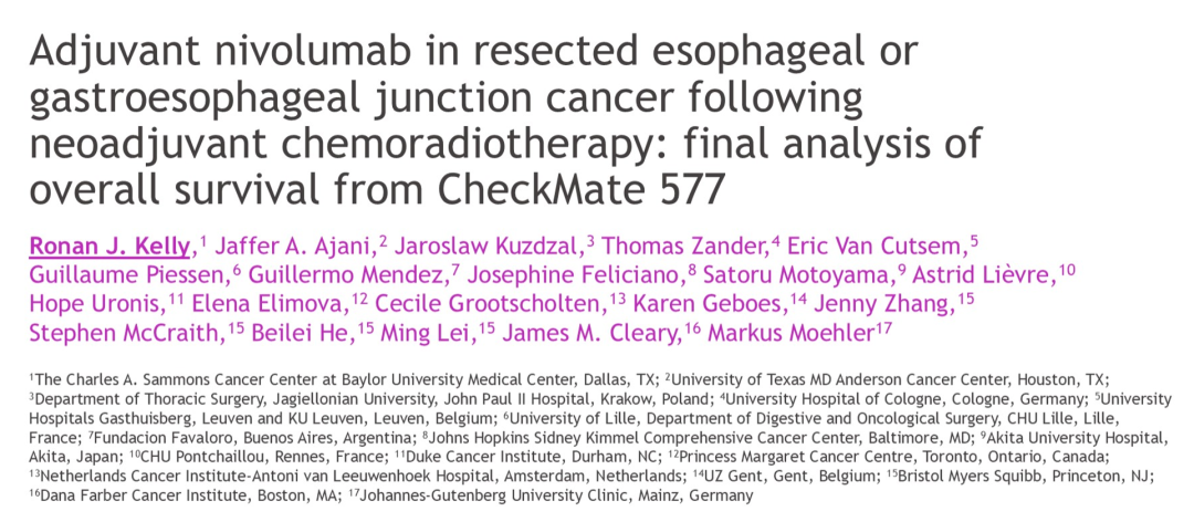 【4332】ASCO|Ronan Kelly教授深度解析CheckMate 577长随访数据，展望食管癌围手术期免疫治疗未来之路医药新闻 ...
