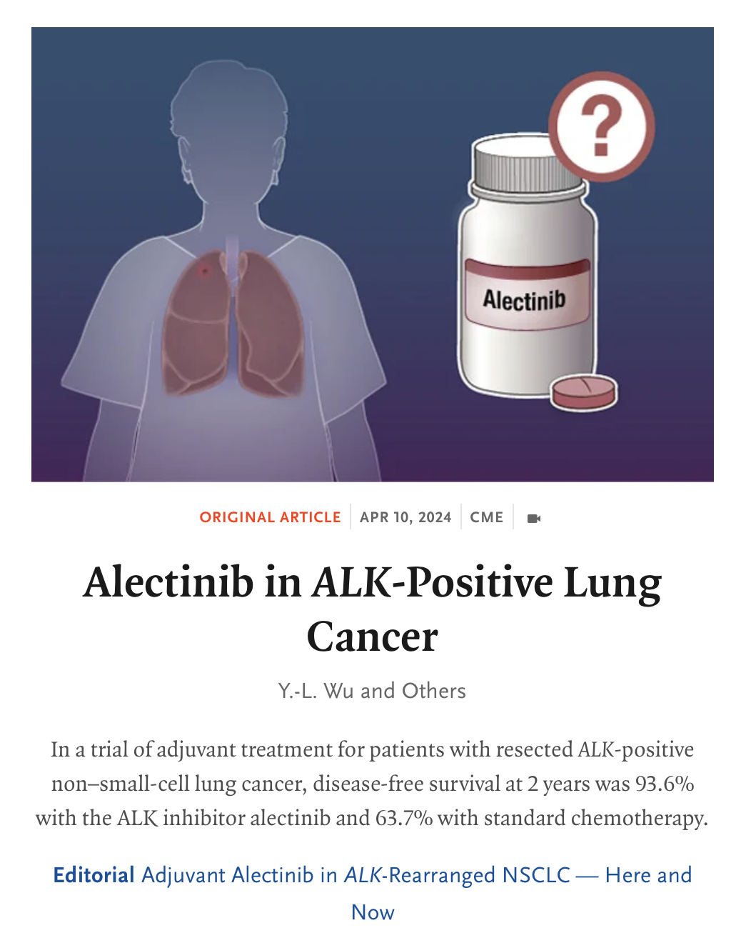 重磅！5次问鼎NEJM，吴一龙教授团队或将改写全球指南！ALK阳性NSCLC的辅助治疗显著提高患者生存率医药新闻-ByDrug-一站式医药资源共享中心-医药魔方