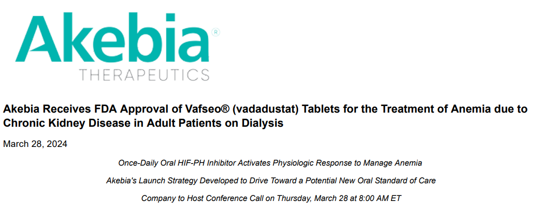FDA再批准一款口服肾性贫血药物上市医药新闻-ByDrug-一站式医药资源共享中心-医药魔方