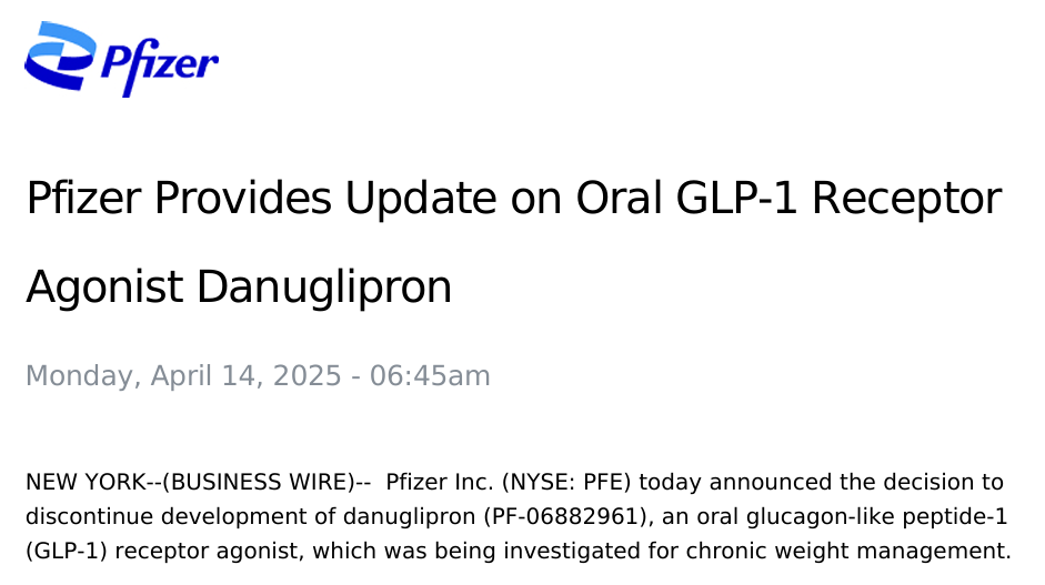 辉瑞终止第二款小分子GLP-1激动剂临床开发医药新闻-ByDrug-一站式医药资源共享中心-医药魔方