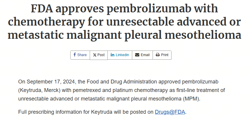 K药获FDA批准恶性胸膜间皮瘤新适应症医药新闻-ByDrug-一站式医药资源共享中心-医药魔方