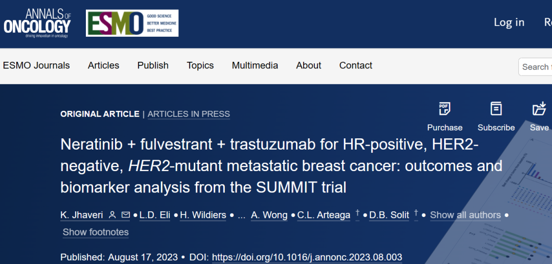 Ann Oncol｜SUMMIT试验：奈拉替尼+氟维司群+曲妥珠单抗治疗HR+/HER2-、HER2突变MBC显著获益医药新闻-ByDrug-一站式医药资源共享中心-医药魔方