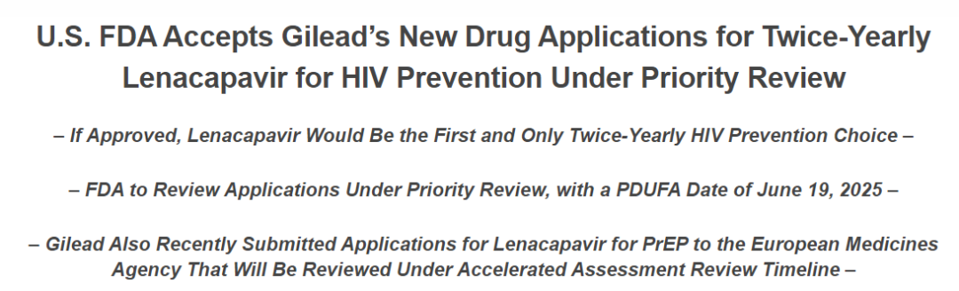 1年两针！长效HIV新药申报上市，预计4个月内获批医药新闻-ByDrug-一站式医药资源共享中心-医药魔方