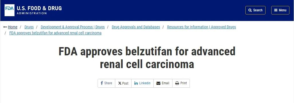 FDA批准Belzutifan治疗经PD-1/PD-L1/VEGF-TKI治疗后的晚期肾细胞癌医药新闻-ByDrug-一站式医药资源共享中心-医药魔方