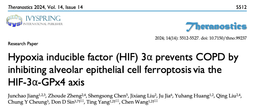 生信+湿实验=IF 12.4｜HIF-3α通过GPx4轴抑制肺泡上皮细胞铁凋亡防治COPD医药新闻-ByDrug-一站式医药资源共享中心-医药魔方