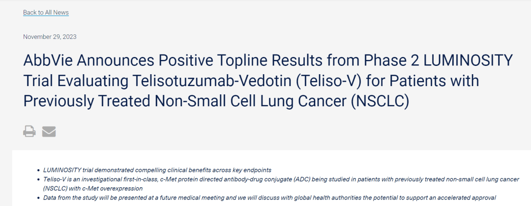 艾伯维宣布首创c-Met ADC治疗NSCLC患者的2期试验积极结果，推动3期获批医药新闻-ByDrug-一站式医药资源共享中心-医药魔方