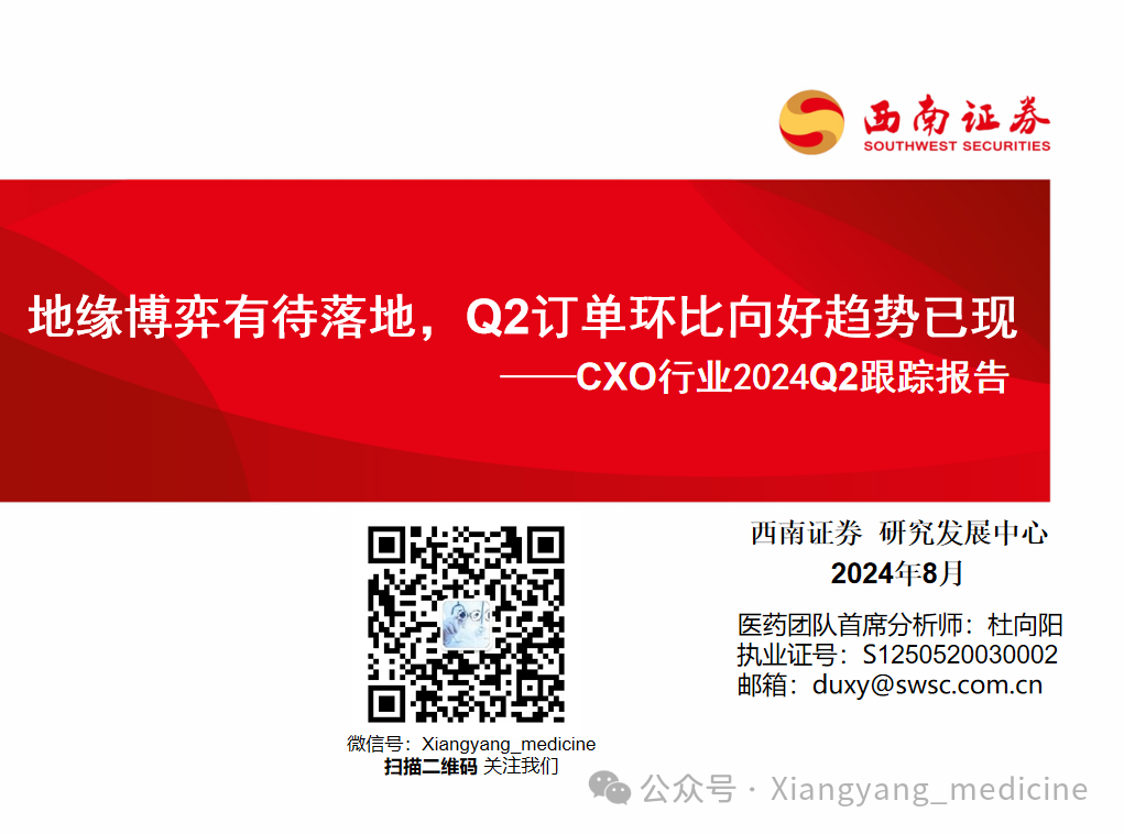 CXO行业2024Q2跟踪报告：地缘博弈有待落地，Q2订单环比向好趋势已现医药新闻-ByDrug-一站式医药资源共享中心-医药魔方