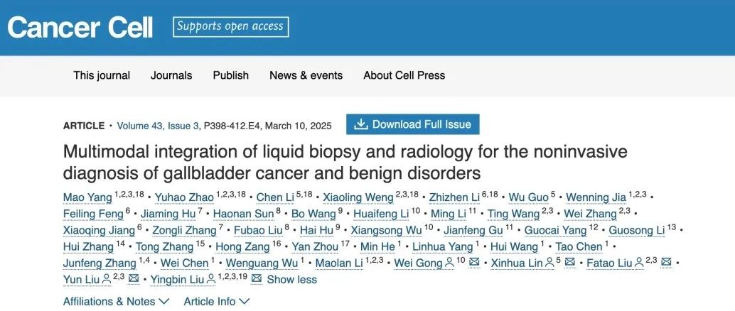 科研进展丨液体活检+AI 影像：仁济医院刘颖斌团队联合我所刘赟团队首创多模态人工智能模型GBCseeker破解胆囊癌诊断难题医药新闻-ByDrug-一站式医药资源共享中心-医药魔方