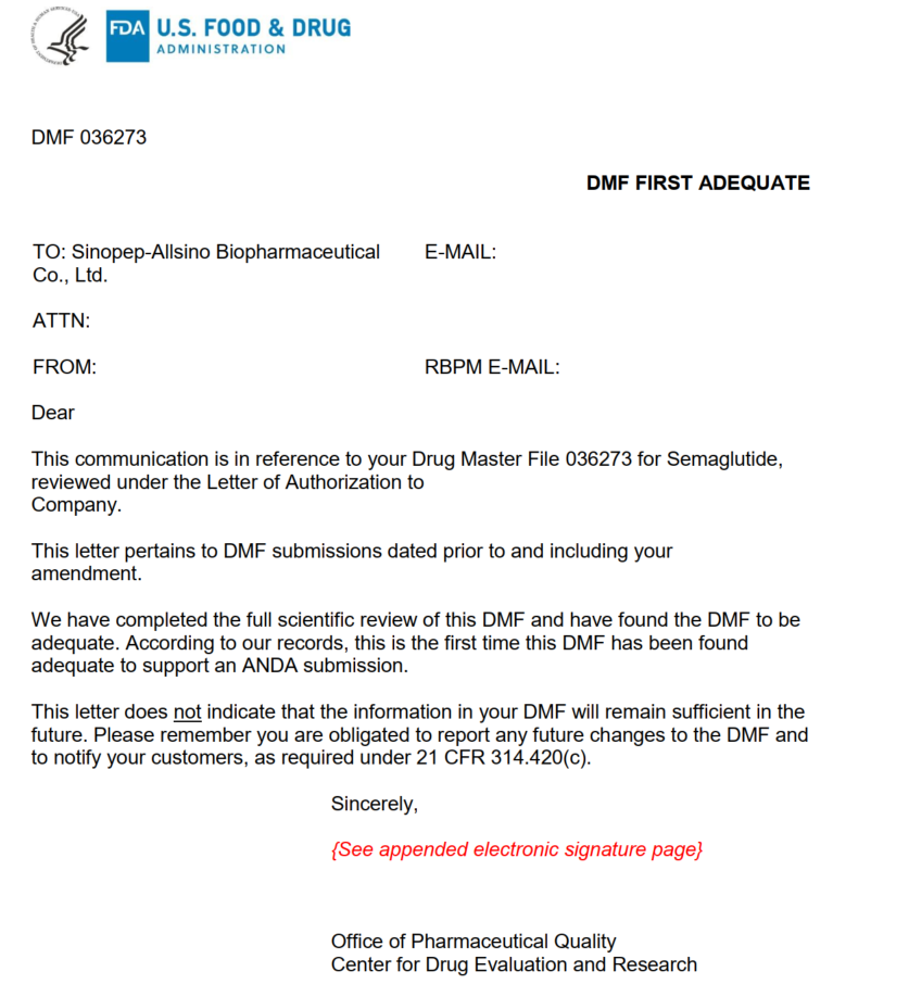 诺泰生物司美格鲁肽原料药获得FDA First Adequate Letter医药新闻-ByDrug-一站式医药资源共享中心-医药魔方