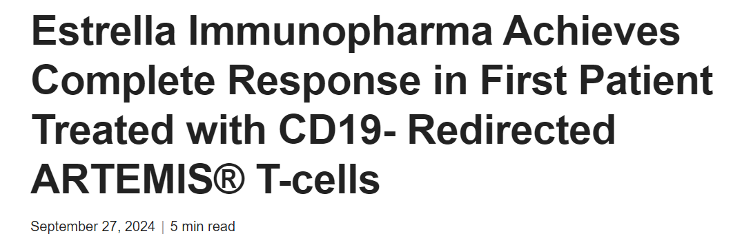 Estrella：首例接受ARTEMIS® T细胞疗法的患者达到完全缓解医药新闻-ByDrug-一站式医药资源共享中心-医药魔方