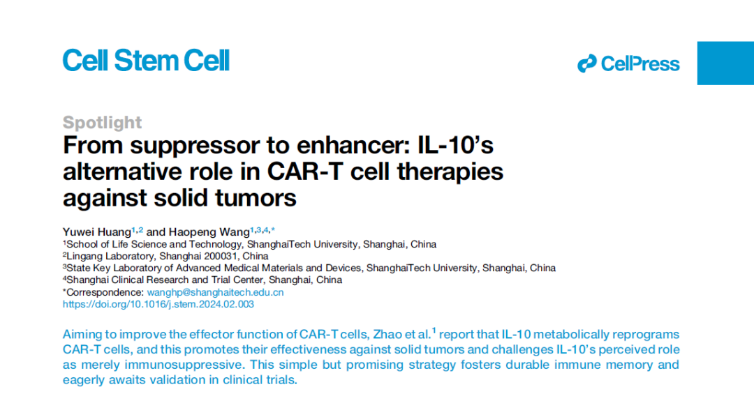 莱芒生物代谢增强型IL-10 CAR-T获得顶级期刊《Cell Stem Cell》聚焦报道医药新闻-ByDrug-一站式医药资源共享中心-医药魔方