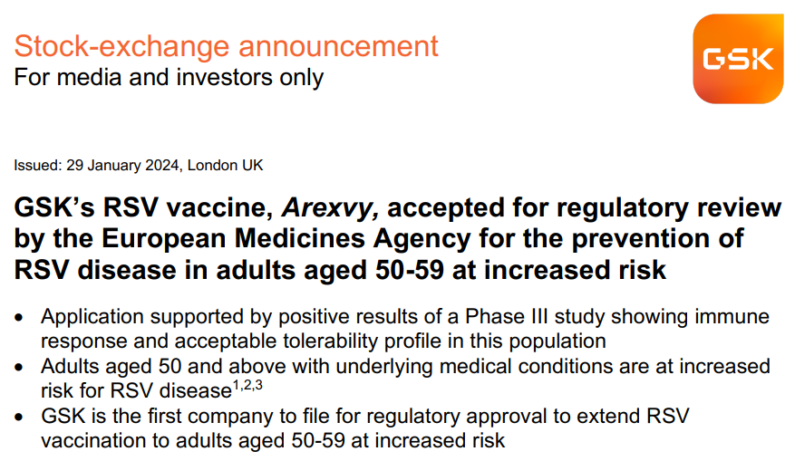 潜在首个！GSK申请将RSV疫苗适用人群扩大至50-59岁医药新闻-ByDrug-一站式医药资源共享中心-医药魔方