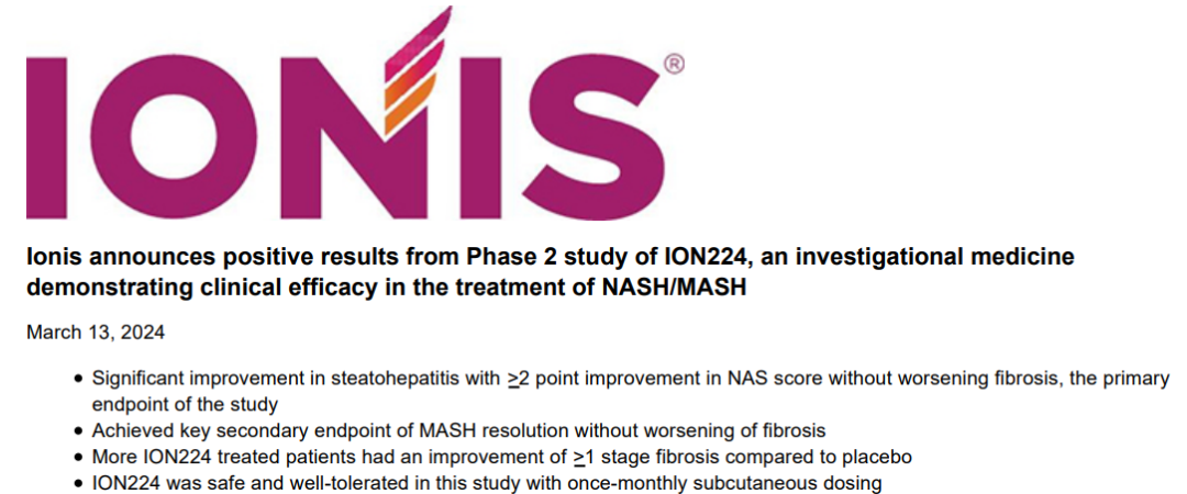 Ionis反义疗法MASH II期研究成功医药新闻-ByDrug-一站式医药资源共享中心-医药魔方