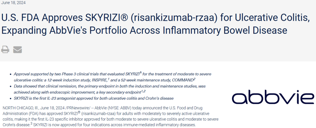 艾伯维重磅IL-23抑制剂再获FDA批准，治疗溃疡性结肠炎医药新闻-ByDrug-一站式医药资源共享中心-医药魔方