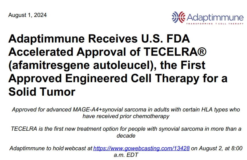 里程碑！全球首款TCR-T细胞疗法获批上市医药新闻-ByDrug-一站式医药资源共享中心-医药魔方