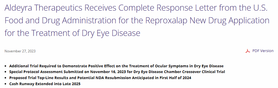 FDA拒绝批准first in class干眼症新药医药新闻-ByDrug-一站式医药资源共享中心-医药魔方
