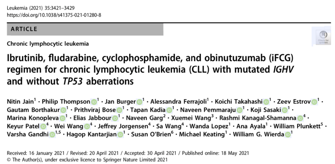 【Leukemia】iFCG方案用于伴有IGHV突变、不伴有TP53突变CLL患者的一线治疗评估医药新闻-ByDrug-一站式医药资源共享中心 ...