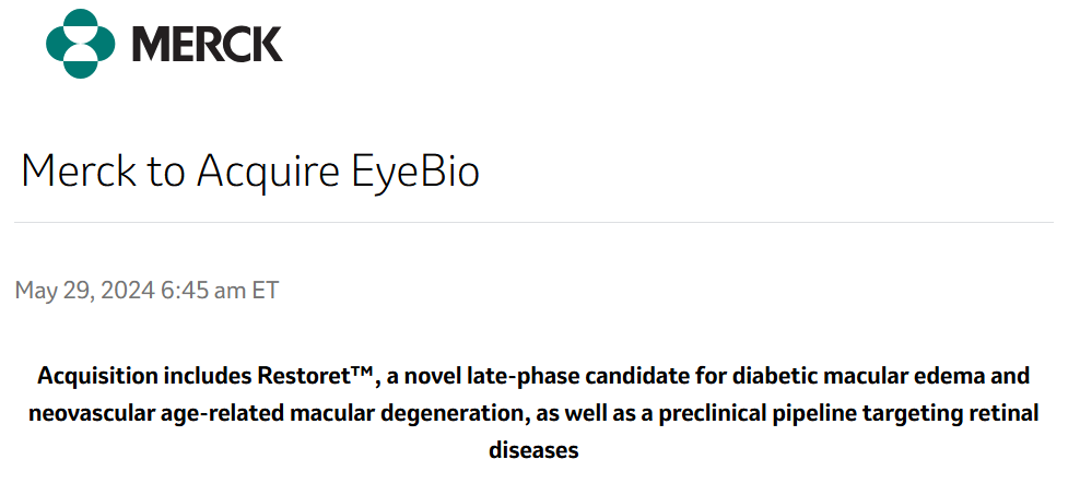 30亿美元！默沙东收购EyeBio，获得一款三抗医药新闻-ByDrug-一站式医药资源共享中心-医药魔方