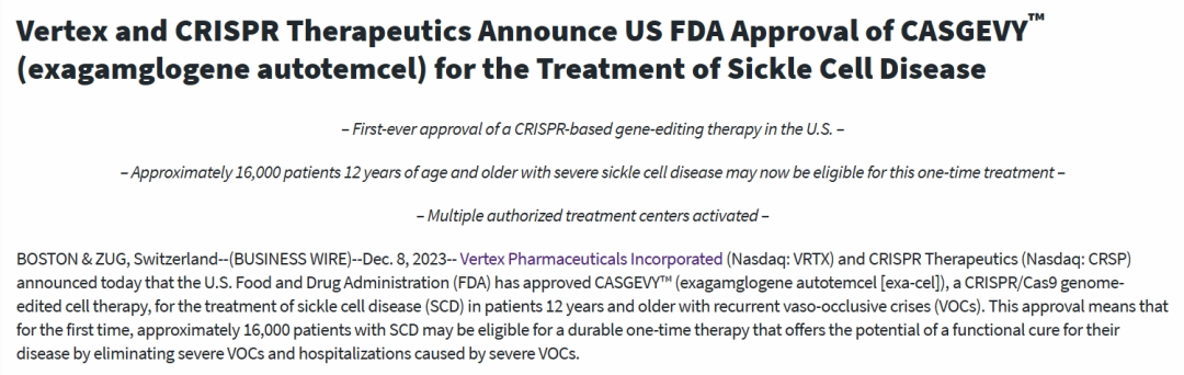 里程碑！FDA批准首款CRISPR/Cas9基因编辑疗法医药新闻-ByDrug-一站式医药资源共享中心-医药魔方
