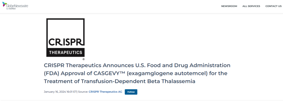 CRISPR/Cas9基因编辑疗法获FDA批准治疗β地中海贫血医药新闻-ByDrug-一站式医药资源共享中心-医药魔方