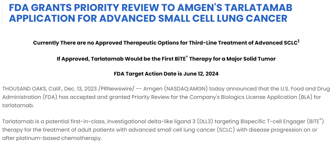 安进宣布DLL3/CD3双抗上市申请获FDA优先评审资格医药新闻-ByDrug-一站式医药资源共享中心-医药魔方