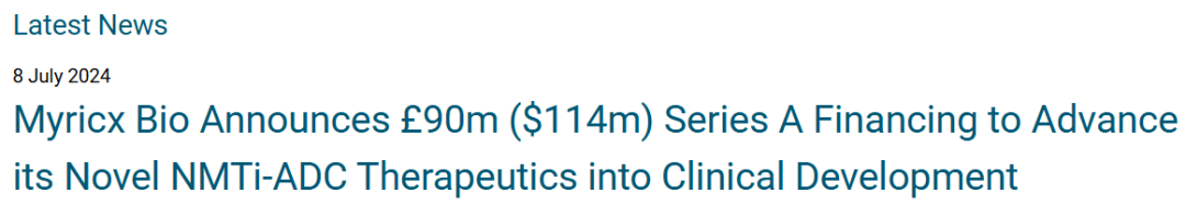 Myricx Bio完成1.14亿美元A轮融资，开发新型NMTi ADC药物医药新闻-ByDrug-一站式医药资源共享中心-医药魔方
