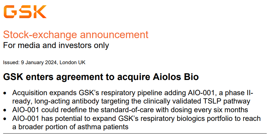 14亿美元！GSK收购Aiolos Bio，核心管线来自于恒瑞医药医药新闻-ByDrug-一站式医药资源共享中心-医药魔方