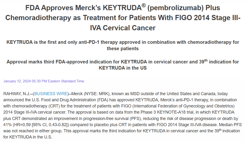 K药获批联合同步放化疗治疗新诊断III-IVA期宫颈癌医药新闻-ByDrug-一站式医药资源共享中心-医药魔方