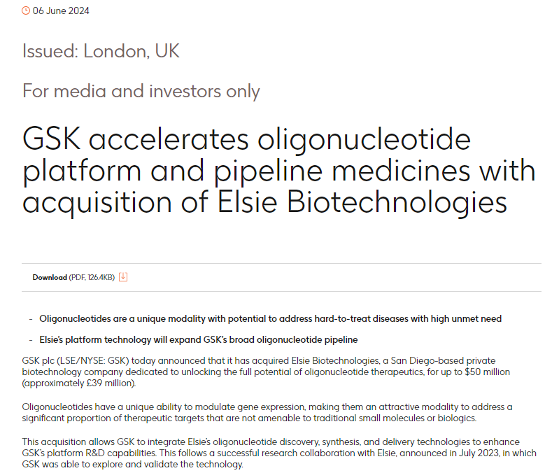 5000万美元！GSK收购寡核苷酸公司，开发肝病药物医药新闻-ByDrug-一站式医药资源共享中心-医药魔方