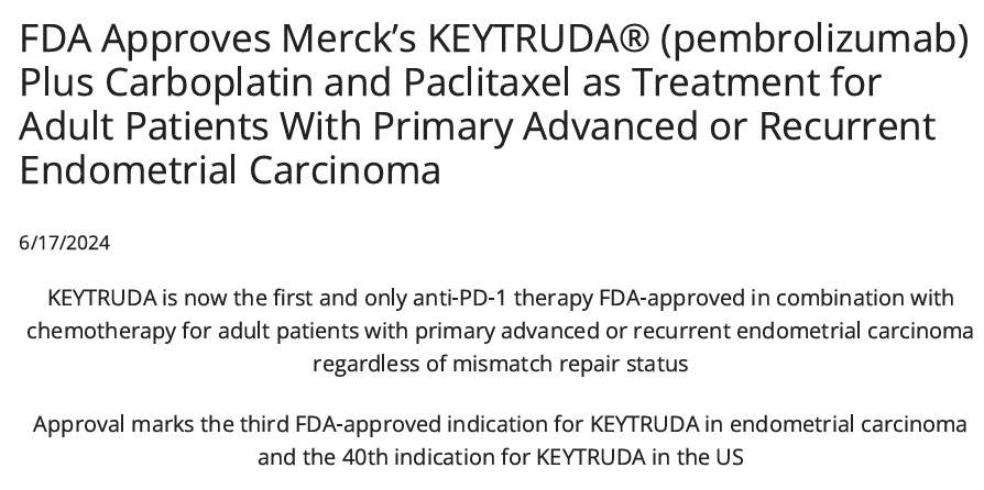 第40项！K药获批一线治疗子宫内膜癌新适应症医药新闻-ByDrug-一站式医药资源共享中心-医药魔方