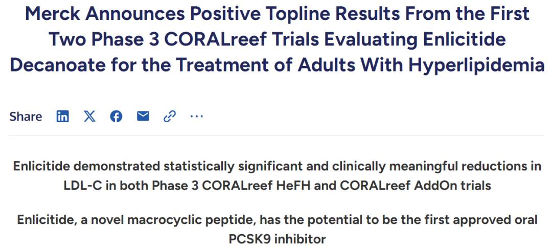 刚刚！默沙东宣布首个口服环肽PCSK9抑制剂III期临床成功医药新闻-ByDrug-一站式医药资源共享中心-医药魔方