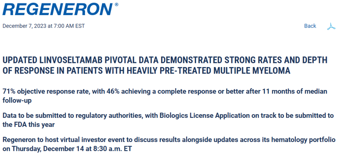 ORR达71%，再生元计划向FDA递交BCMA/CD3双抗上市申请医药新闻-ByDrug-一站式医药资源共享中心-医药魔方