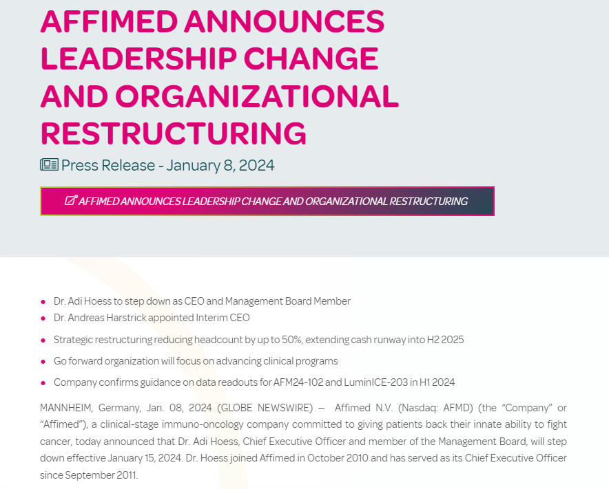 卖子、裁员、CEO离职……Affimed还要撑多久医药新闻-ByDrug-一站式医药资源共享中心-医药魔方