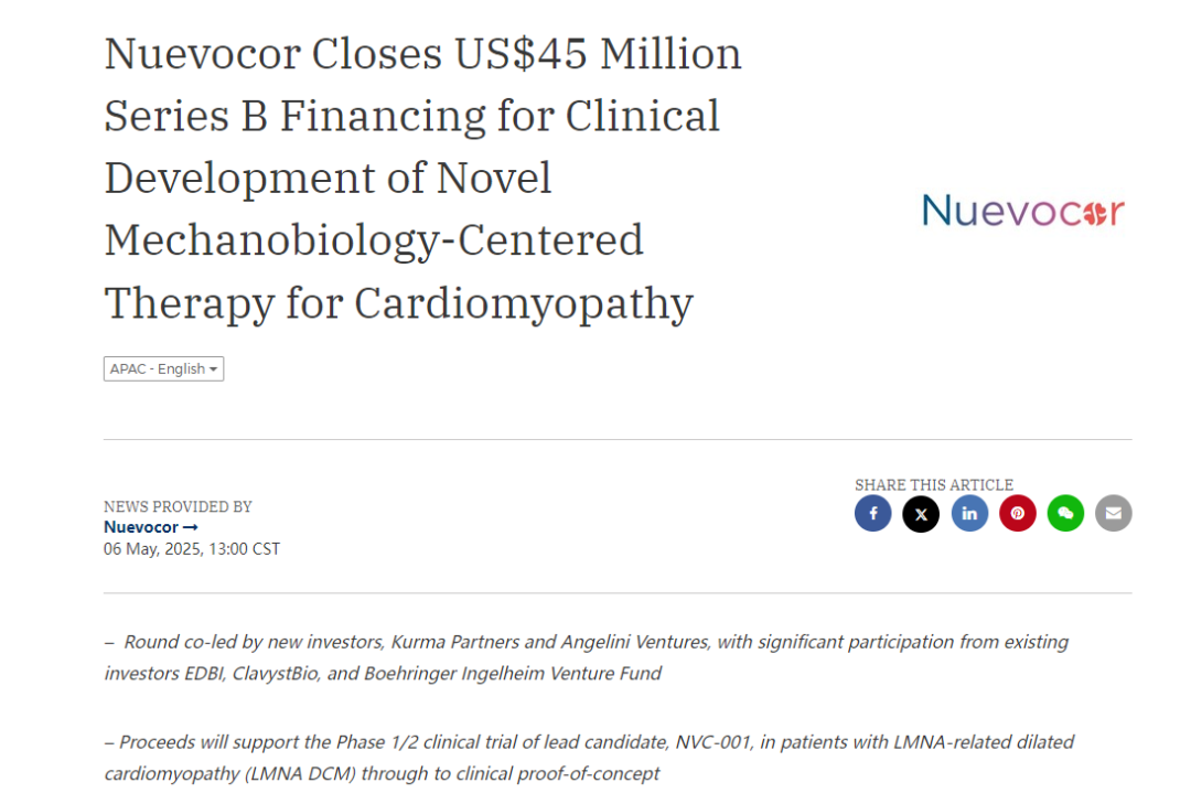 融资4500万美元！开发扩张型心肌病AAV基因治疗医药新闻-ByDrug-一站式医药资源共享中心-医药魔方