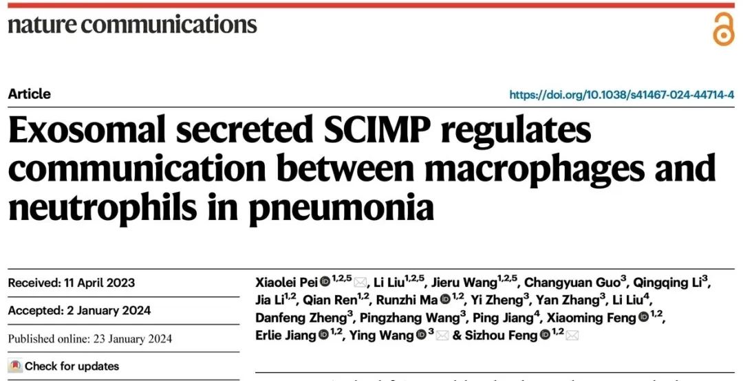 Nat Commun | 冯四洲/王应团队揭示肺炎免疫新机制：SCIMP+外泌体主导肺泡巨噬细胞与中性粒细胞的协同抗感染过程医药新闻-ByDrug-一站式医药资源共享中心-医药魔方