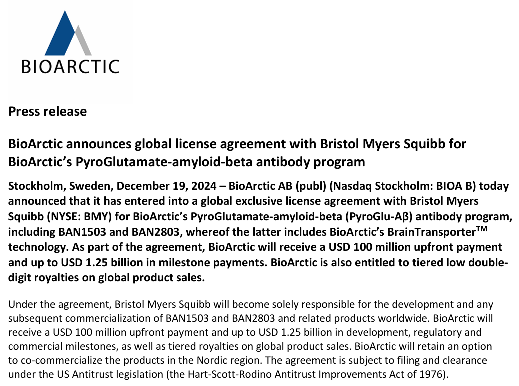 13.5亿美元！百时美施贵宝引进两款PyroGlu-Aβ抗体医药新闻-ByDrug-一站式医药资源共享中心-医药魔方