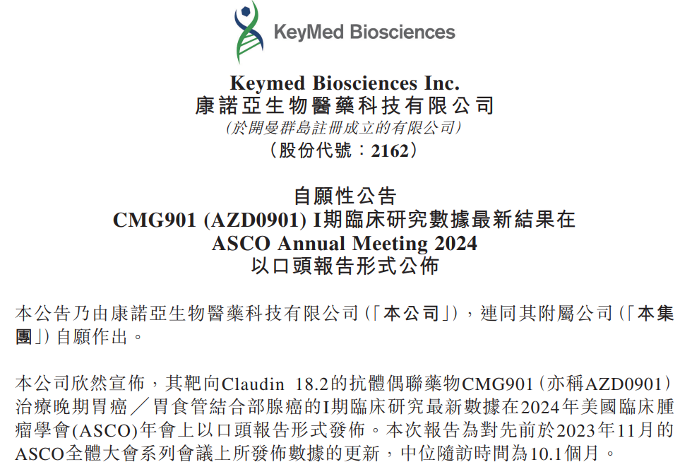 康诺亚公布Claudin 18.2 ADC治疗晚期胃癌最新数据医药新闻-ByDrug-一站式医药资源共享中心-医药魔方