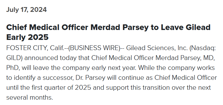 吉利德首席医学官将离任医药新闻-ByDrug-一站式医药资源共享中心-医药魔方