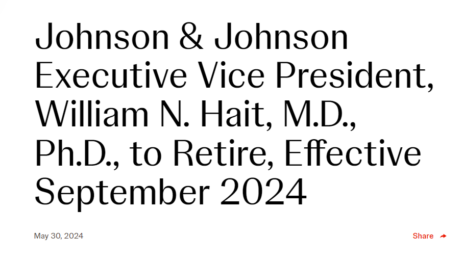 强生执行副总裁William Hait即将退休医药新闻-ByDrug-一站式医药资源共享中心-医药魔方
