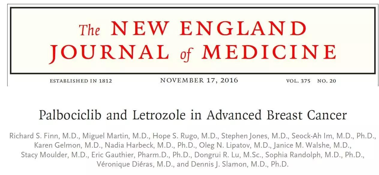 NEJM：PALOMA-2证实palbociclib联合来曲唑一线治疗ER+,HER2-转移性乳腺癌患者PFS超过两年医药新闻-ByDrug-一站式医药资源共享中心-医药魔方