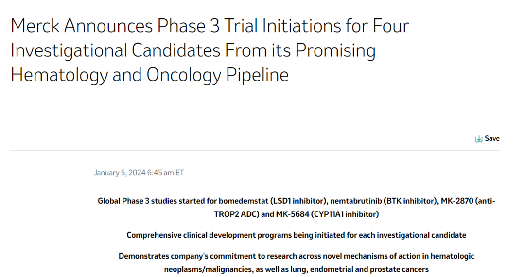 默沙东启动TROP2 ADC、BTK抑制剂等4款新药多项关键III期临床医药新闻-ByDrug-一站式医药资源共享中心-医药魔方